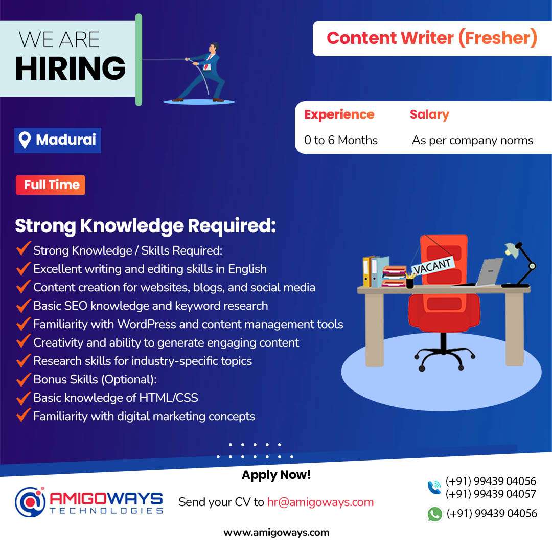 Junior Content Writer - Amigoways Technologies Private Limited