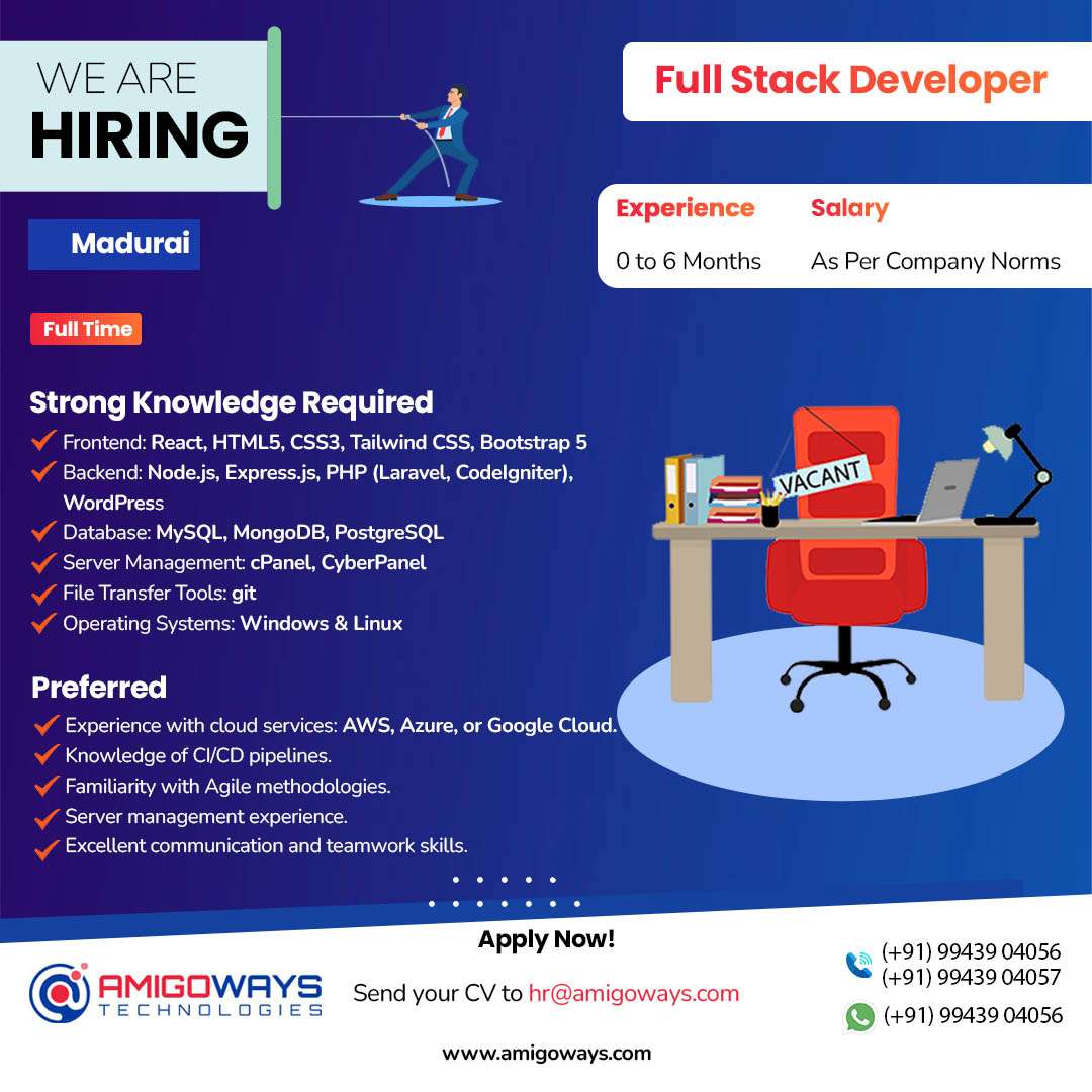 Full Stack Developer - Amigoways Technologies Private Limited